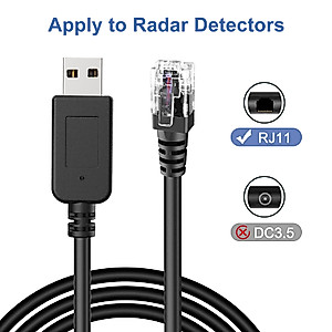 QaMcbulc Radar Detector Power Cable, USB to RJ11 DC3.5 Cable,Replacement Radar Detectors Power Cable,for Escort Unide Radenso XP Beltronics Cob'r'a Whistler Radar Detector (RJ11-3.3FT)
