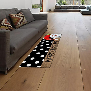 Libaoge Merry Christmas Kitchen Mat Rug Set of 2 Gnome Wearing A Red Hat Black Runner Rug Anti-Fatigue Comfort Memory Foam Standing Mat Non-Slip Floor Door Mat for Bathroom Bedroom 18x30in+18x48in