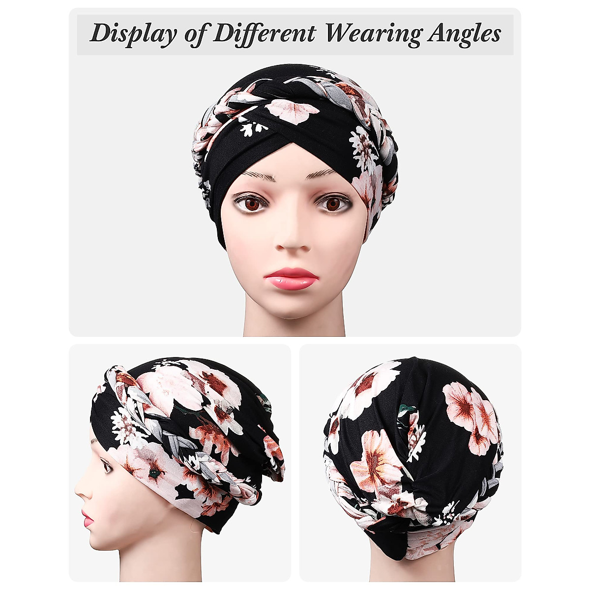 SATINIOR 4 Pieces African Women Turban Cap Head Wraps Beaded Headscarf Beanie Wrap (Camouflage Color,Camouflage Style)