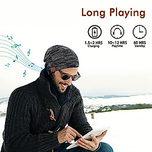 Deegotech Bluetooth Beanie, Music Tech Valentines Day Gifts for Men, Wireless Bluetooth Beanie Hat Skull Cap with Bluetooth 5.0 Headphone for Dad Husband Teens Boyfriend-Grey