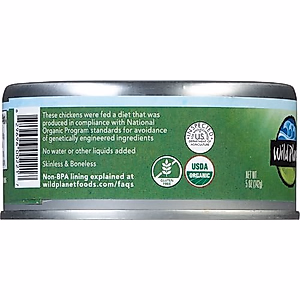 Wild Planet Organic Roasted Chicken Breast, Skinless and Boneless, No Salt Added, 100% chicken breast, 5 Ounce