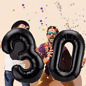 42 Inch Number 30 Balloons Jumbo 30 Foil Party Balloons Giant Number 30 Balloons for 30th Birthday Party Decorations and 30th Anniversary Event (Black)