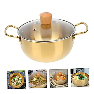 Tofficu 1 Set Ramen Pot Stainless Steel Saucepan Korean Ramen Stainless Steel Sauce Pan with Lid Instant Noodle Pot Ramen Cooking Pot Korean Ramen Dish Stock Pot Korean Noodle Pot Hot Pot