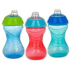 Nuby Clik-It Soft Spout No-Spill Easy Grip Sippy Cup for Boys - (3-Pack) 10 Oz - 6+ Months