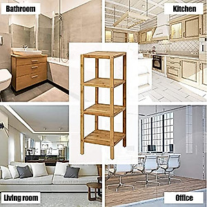 buenotoys 100% Bamboo Bathroom Shelf Corner Shelf Narrow Shelving Unit - Storage Rack Organizer, Plant Stand for Bathroom Kitchen Living Room (4-Tier)