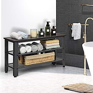 ADtest Industrial Bench, Entryway Rack with 2 Mesh Shelves, Shoe Storage Shelf Organizer, Sliver