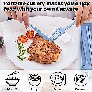 4 Sets Reusable Utensils Set with Case, Travel Utensils with Case, Reusable Utensils for Lunch Box accessories, Portable Chopsticks Knife Fork and Spoon Lunch Utensils Set for Work,Travel or Daily use