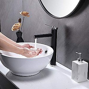 Modern Single Handle Matte Black Vessel Sink Faucet,One Hole Tall Bathroom Faucet Vanity Mixer Bowl Tap with Overflow Pop up Drain