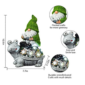 Garden turtle and gnome statue decoration,solar figurine with Light,Lawn ornament accessories,funny & cute turtle gifts for turtle lover with gnome reading book outdoor in patio lawn yard 10.5"