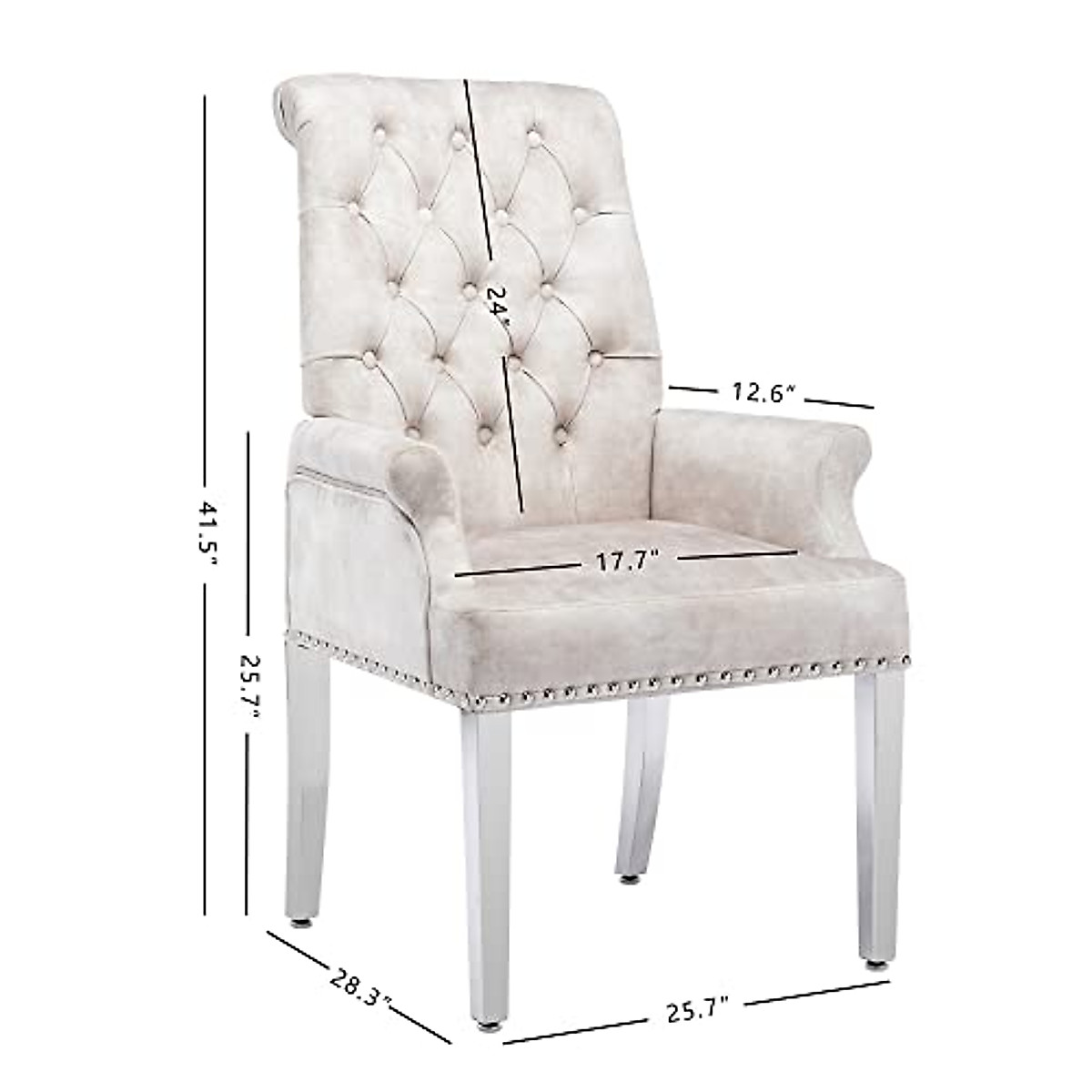 GATOSIG Tufted Velvet Upholstered Dining Chairs with Nailhead Trim, Stainless Steel Leg for Kitchen/Bedroom/Dining Room (Beige)