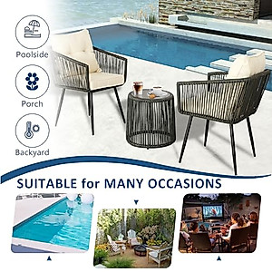 Furnivilla 3 Piece Patio Set Patio Furniture Wicker Patio Chairs and Tempered Glass Table for Balcony Backyard Garden(Beige)