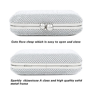 topfive Clutch Purses for Women Evening Bag Rhinestones Clutch Crystal Purse Party Bag with Flora Clasp Wedding Prom (silver-001)