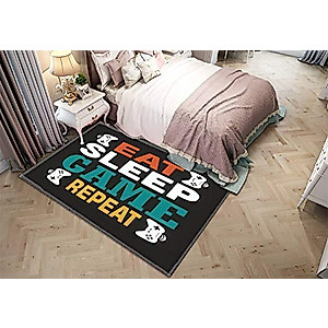 Game Quote and Saying Eat Sleep Game Repeat Area Rugs Floor Mat Non Slip Throw Rugs Soft Door Mat Nursery Carpet for Living Room Home Indoor Outdoor Runner Rugs Yoga Mat