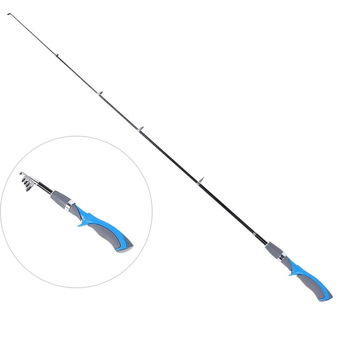 Carbon Fishing Rod Short Fishing Rod Protable Telescopic Sea Fishing Pole for Saltwater Freshwater Fishing(Blue Handle 1.2M)