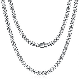 Fiusem Silver Tone Cuban Link Chain for Men, 4mm Mens Chain Necklaces, Miami Cuban Chain Necklace for Men Women 20 Inch