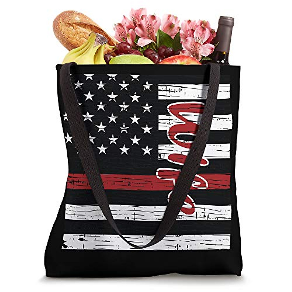 Wife USA Flag Black Thin Red Line Firefighter Fireman Tote Bag