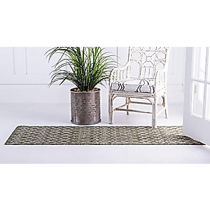 Unique Loom Outdoor Trellis Collection Area Rug - Tribal Trellis (2' x 8' Runner, Green/ Natural)