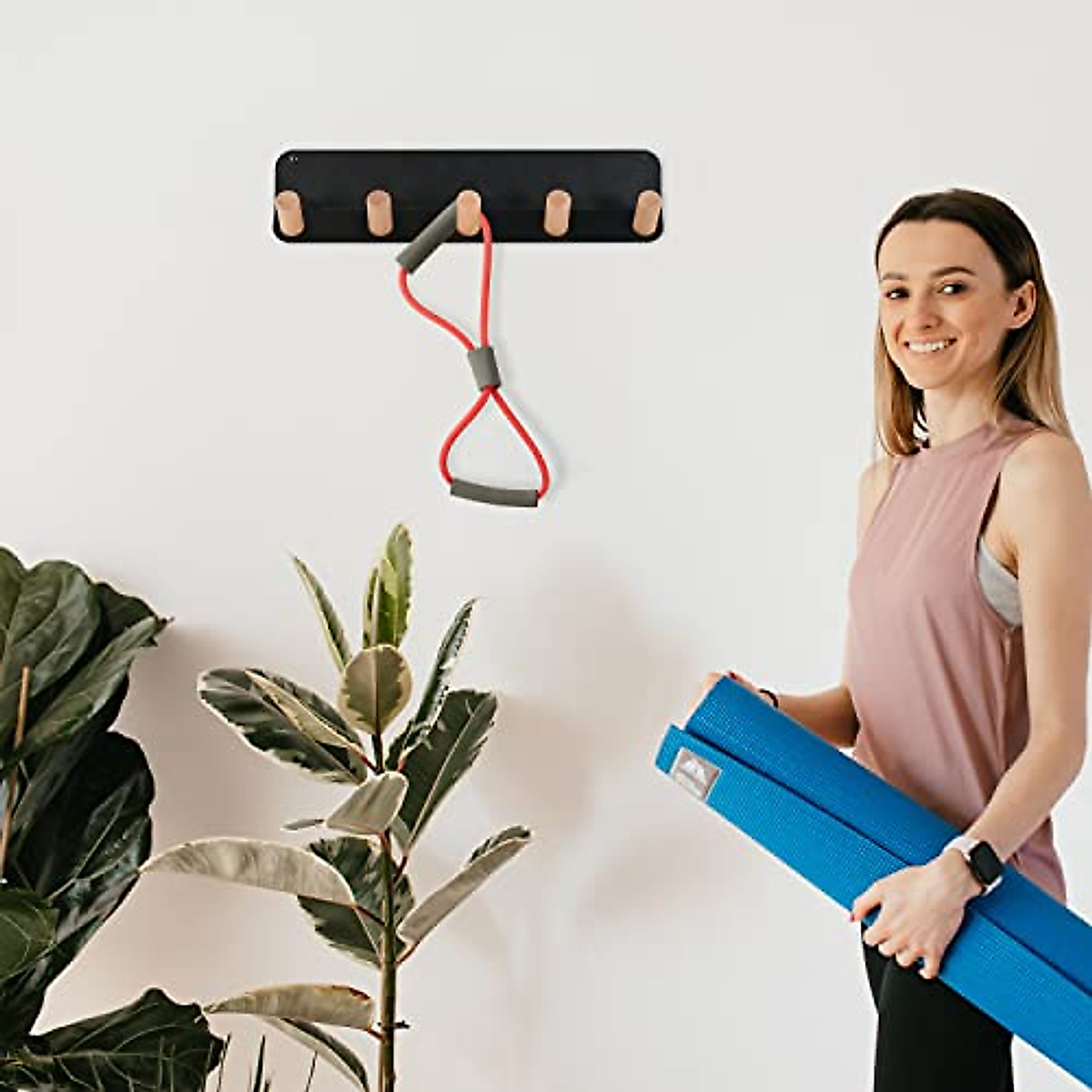 Faveaux Wall Mounted Coat Rack Wood Wall Hooks Hanging Hanger Pegs Metal Wooden Modern Boho Accordion Wall Room Decor Clothing, Coats, Towel, Hat, Scarf Rack Wall Mount, Heavy Duty Black Pack of 1