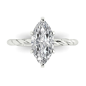 2 Ct Brilliant Marquise Cut Clear Simulated Diamond 14K White Gold Solitaire Engagement Promise Bridal Ring Size 6.25