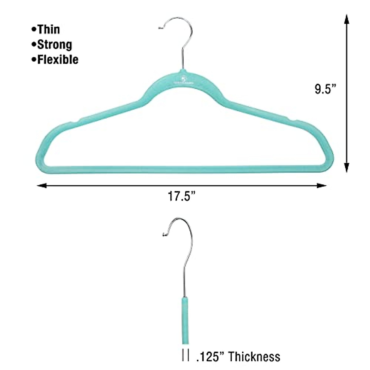 Velvet Hangers, Sturdy and Space Saving Hanger. Blue (Aque). 50 Pack