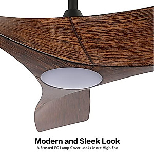 WINGBO Ceiling Fan, 62in DC, Walnut, Modern, Old Bronze, 3 Curved ABS Blades, Light Kit, Remote, Living Room, Kitchen, Bedroom, ETL Listed