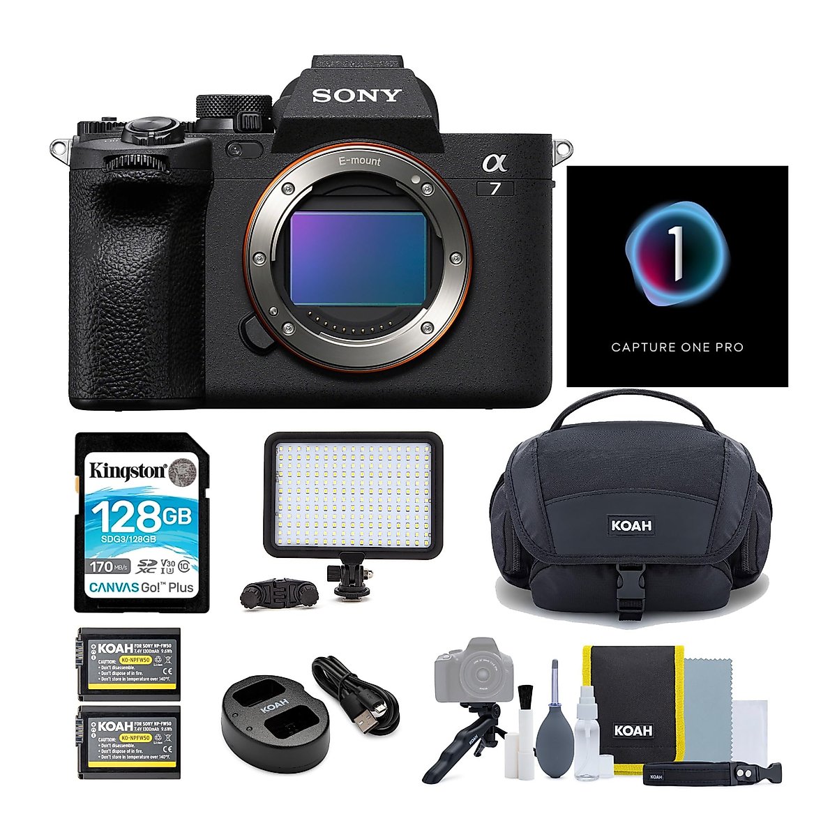 Sony Alpha A7IV E-Mount Interchangeable Lens Mirrorless Camera with Full Frame Sensor Bundle with Led Light Panel, Camera Bag, 128 GB Memory Card and Camera Accessories (6 Items)