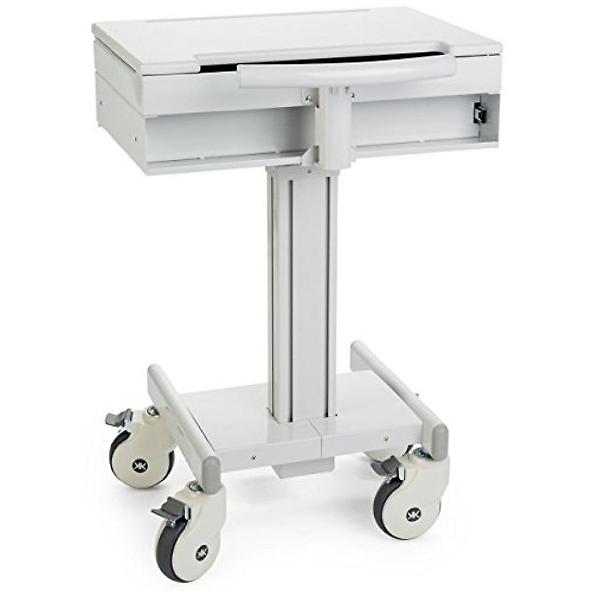 Displays2go Mobile Computer Carts, Locking Drawer, Height Adjustable, Steel, Plastic & MDF Construction – Gray (DWMDCOM)
