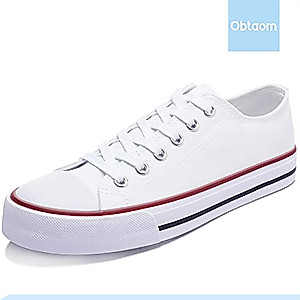 Obtaom Women’s Canvas Shoes Low Top Fashion Sneakers Slip on Walking Shoe(White US06)