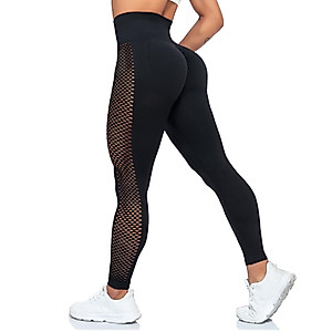 Sexy Yoga Leggings for Women High Waist Seamless Workout Leggings Gym Butt Lift Yoga Pants (Black,L,Large)