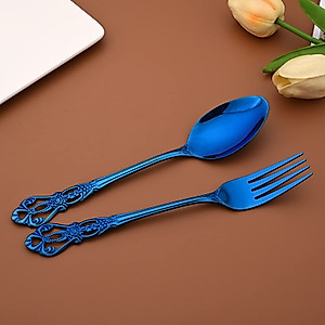 Snplowum Royal 24-piece Blue Mirror Silverware Dinnerware, 18/10 Stainless Steel Luxury Flatware Service For 6 Include Knives/Forks/Spoons/Teaspoons, Dishwasher Safe