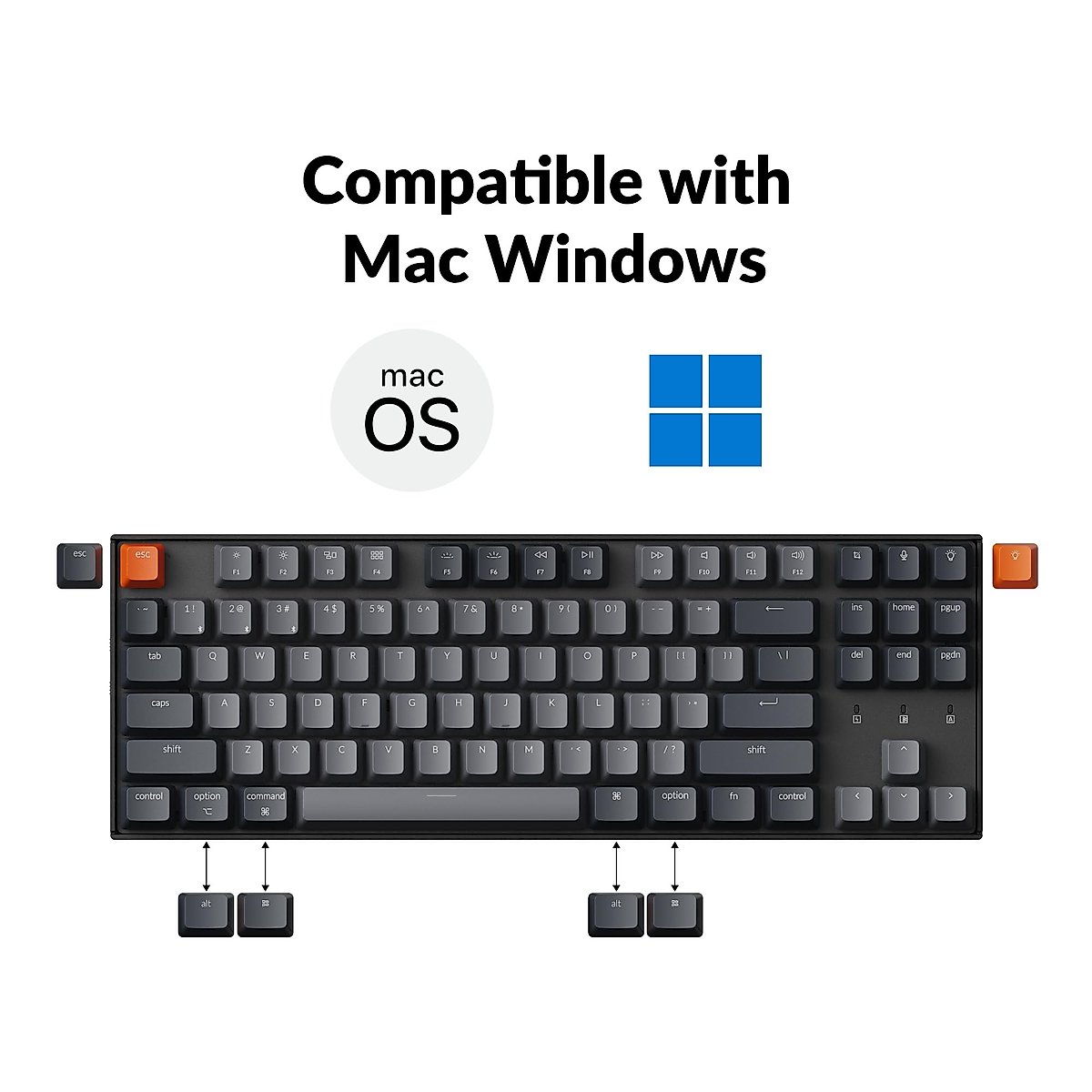 Keychron K8 Tenkeyless Wireless Mechanical Keyboard for Mac, White Backlight, Bluetooth, Multitasking, Type-C Wired Gaming Keyboard for Windows with Gateron G Pro Brown Switch