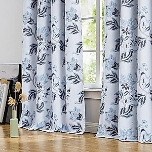 Blue White Blackout Curtains for Bedroom Living Room 84inch Long Floral Vine Leaf Curtain Panels Triple Weave Thermal Insulated Curtain Drapes 50" W 2 Panels