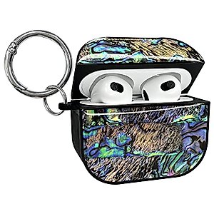 Tucana Mother of Pearl Airpods 3 Case for Women and Girls, Cover with Natural Mother-of -Pearl Shell Bling Glitter Hard Case Compatible with Apple Airpods 3 Charging Case (Black Shell)