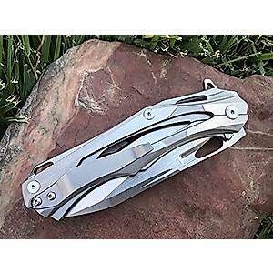 TACTICAL GEARZ SS Pocket Knife! TG Kronus, Brushed Nickel Stainless Steel Handle! Sharp 7Cr17mov Stainless Steel Blade! BallBearing! Includes Sheath!