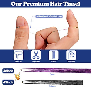 16 Colors Hair Tinsel Kit, ELASO 48 Inches 3300 Strands Tinsel Hair Extensions, Fairy Hair Tinsel for Christmas Halloween Cosplay Party, Highlights Sparkling Glitter Hair