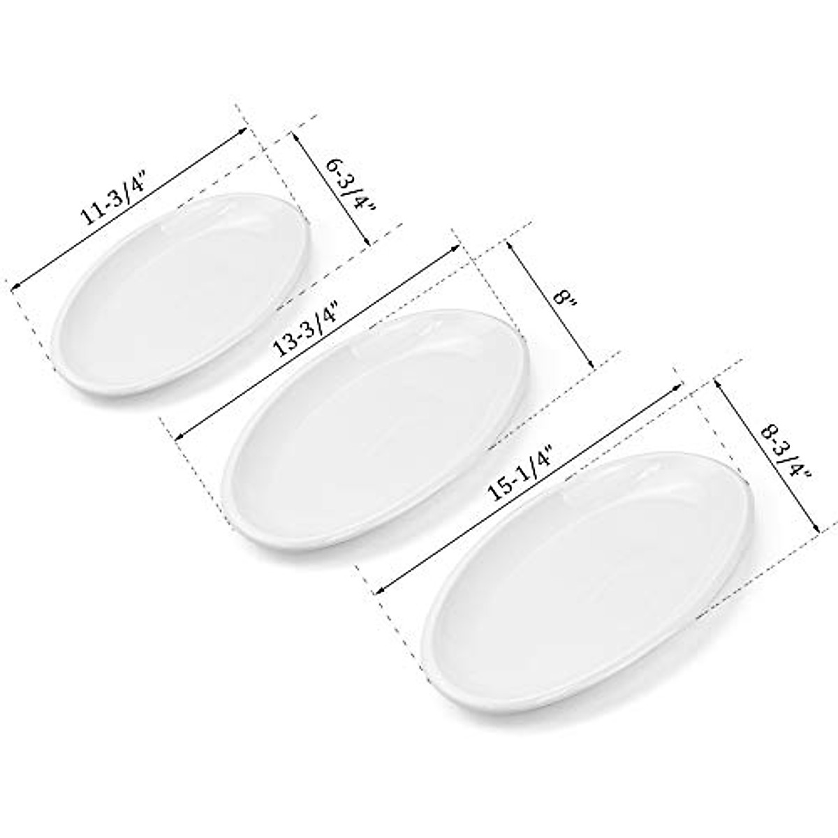 Foraineam Set of 3 Sizes Porcelain Oval Serving Platters White Dinner Plates Serving Dishes for Party, Dessert, Sushi, Fish