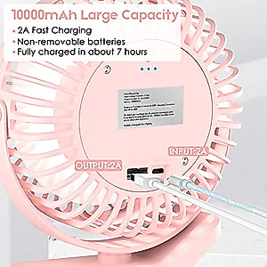 ANKACEPERSONAL 10000mAh Portable Fan Rechargeable, Battery Operated Desk Fan Clip on Fan with LED Light, 3 Modes 360° Rotation Personal USB Small Fan Outdoor Camping Golf Cart Indoor GymOffice, pink