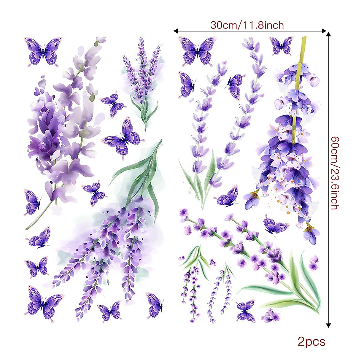 Removable Purple Lavender Wall Decals Purple Flowers Butterfly Wall Stickers DIY Removable Watercolor Floral Flowers Butterfly Wall Art Murals for Kids Girls Bedroom Living Room Nursery Office DT-6009