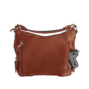 Roma Leathers Gun Concealment Purse - Vegan Leather, Convertible Multi-Purpose Strap Lockable YKK Zipper (Brown)