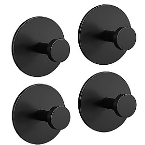 bussdis Multifunctional Towel Hooks for Bathroom Wall - Extra Sticky Stainless, Holds up to 12LB, Coat Hooks Wall Hooks, Adhesive Door Holder Hanger Shower Accessories, Matt Black Heavy Duty