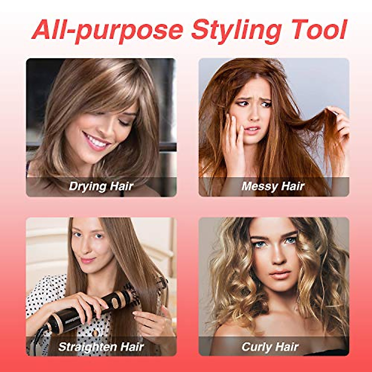 Beautimeter Hair Dryer Brush, 3-in-1 Round Hot Air Spin Brush Kit for Styling and Frizz Control, Negative Ionic Blow Hair Dryer Brush Volumizer, 2 Detachable Auto-Rotating Curling Brush, Black & Gold