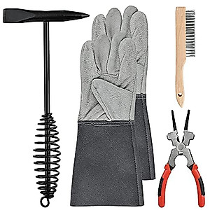 Worldity 4Pcs Welding Slag Removal Tool Set, 10 Inch Chipping Hamme with Coil Spring Handle, Mufti Functional Welding Pliers, Wire Brush, Welding Gloves for Cleaning Removing Slag