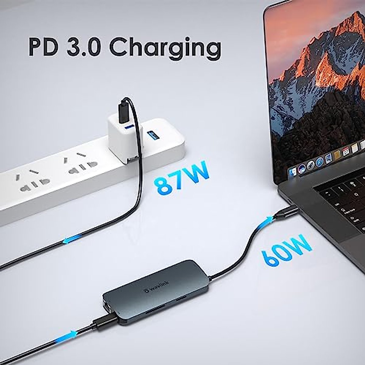 WAVLINK USB C Hub, 8-in-1 Type C Adapter Mini Docking Station with 4K 30Hz HDMI, 2K 60Hz VGA, Gigabit Ethernet, 2 USB 3.0, SD/TF Card Reader, 87W Power Delivery for MacBook Pro and More