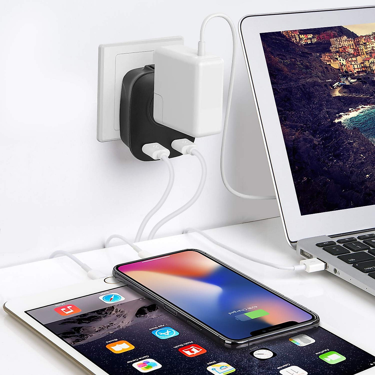 European Plug Adapter, NEWVANGA International Universal Travel Power Adapter with 2 USB Charing Ports, 2 x 15A Outlet Adapters for US to Europe EU Italy Spain Iceland European Outlets (Type C)