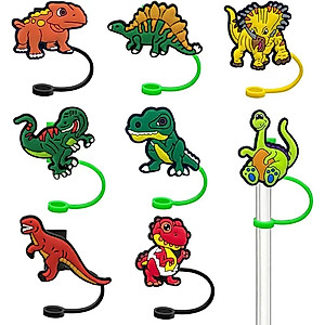 20pcs Silicone Dinosaur Straw Cover Pack Reusable Drinking Straw Caps Lids Dust-Proof Straw Plugs for Straw Tips for Kids Birthday Party Favors School Carnival Reward Prizes Decoration Supplies