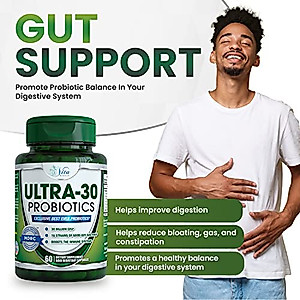 Probiotic 30 Billion CFU 18 Strains for Digestive & Gut Health - Men & Women Prebiotic & Probiotics Supplement Support for Bloating Constipation Diarrhea Gas - Includes Lactobacillus Gasseri