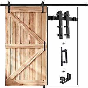 EaseLife 8 FT Sliding Barn Door Track and Handle Hardware Kit,Heavy Duty,Straight Pulley,Slide Smoothly Quietly,Easy Install (8FT Track Kit for 40"~48" Wide Single Door)
