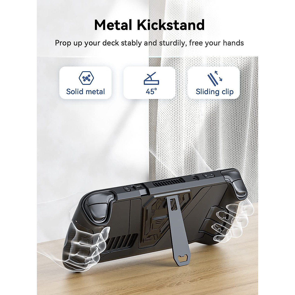 MOJOXR Metal Kickstand Protective Case for Steam Deck-Accurate Cutouts TPU Cover with Stable Stand, Great Case Accessories Fit for Official Carrying Case，Enhanced Comfort and Protection (Black)