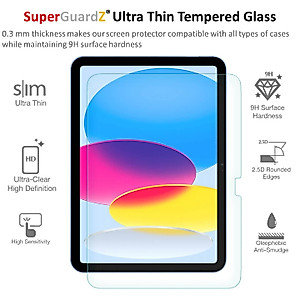 SuperGuardZ [2-PACK] For iPad 10.9 inch (10th Gen, 2022) Screen Protector Tempered Glass Anti Blue Light, Eye Protection, HD Clear, Anti-Scratch, Anti-Shock