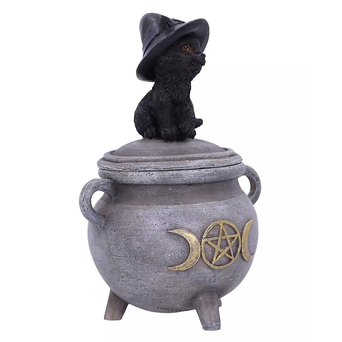 Pacific Giftware Black Cat with Witch Hat Sitting on Cauldron Box, Polyresin Jewelry or Coin Holder, 3.93 Inches x 3.14 Inches x 5.5 Inches